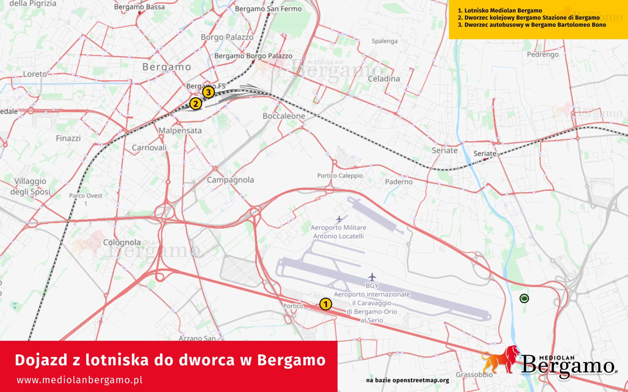 Jak dojechać z lotniska w Bergamo na dworzec w Bergamo? MAPA