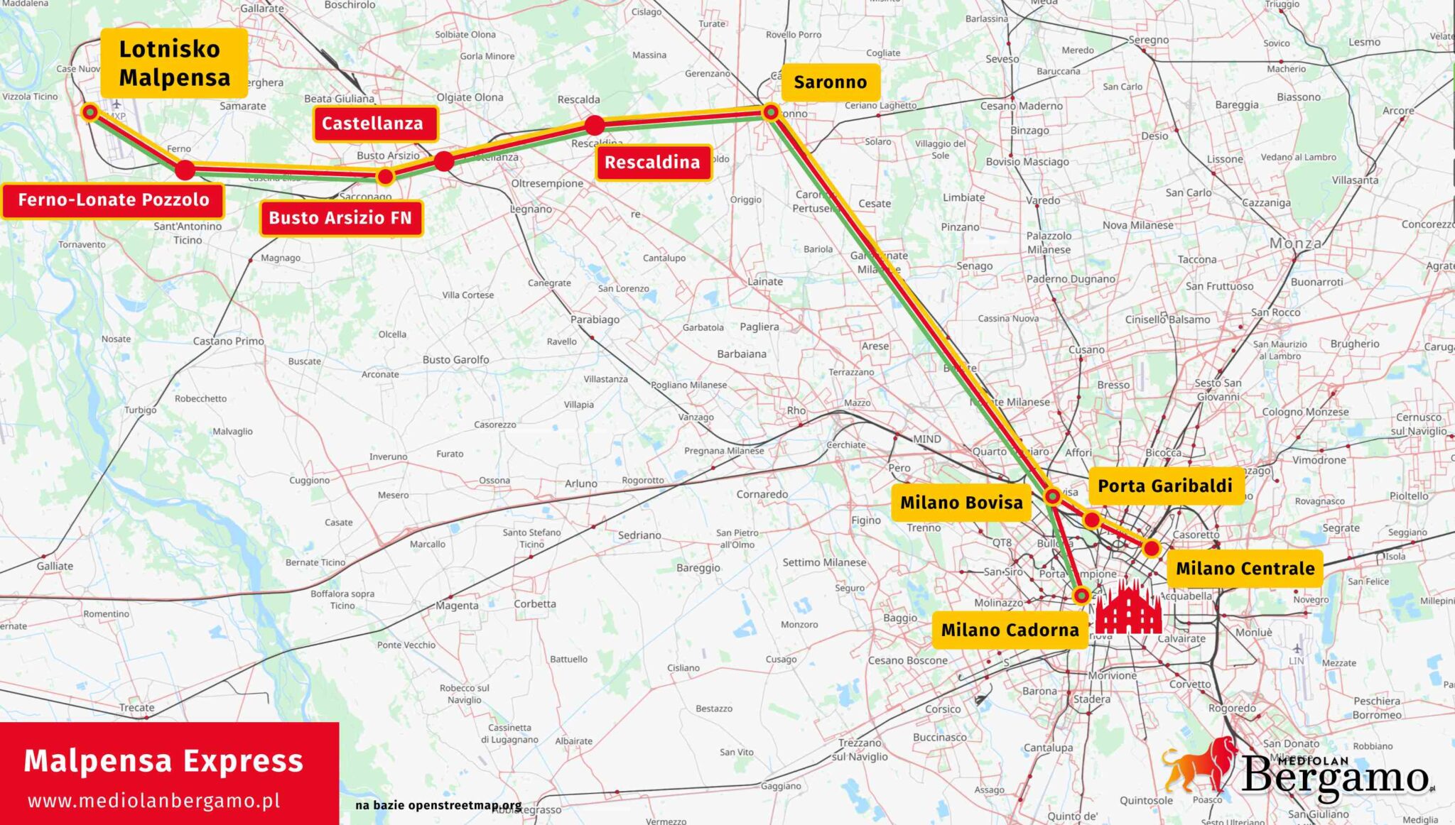 Pociąg Malpensa Express do Mediolanu. Ceny, rozkład